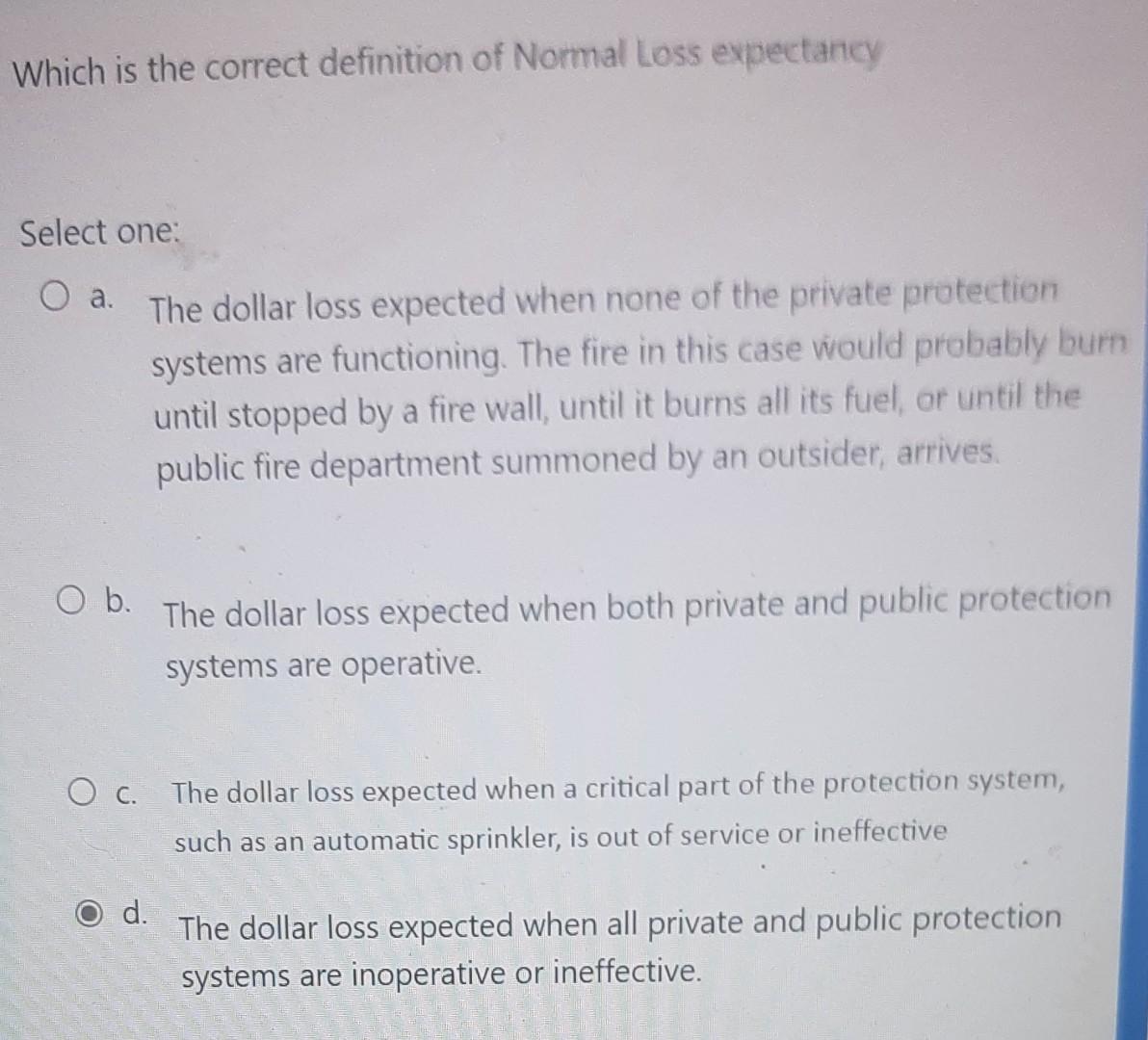 Solved Which is the correct definition of Normal Loss | Chegg.com