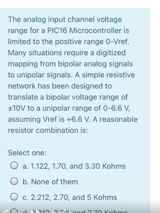 Solved The analog input channel voltage range for a PIC16 | Chegg.com
