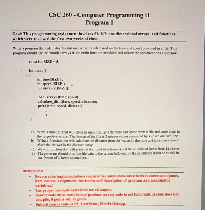 Solved Csc 260 Computer Programming Ii Program 1 Goal 