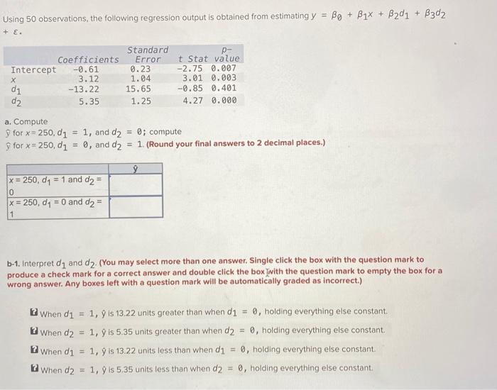 Solved Using 50 Observations The Following Regression 