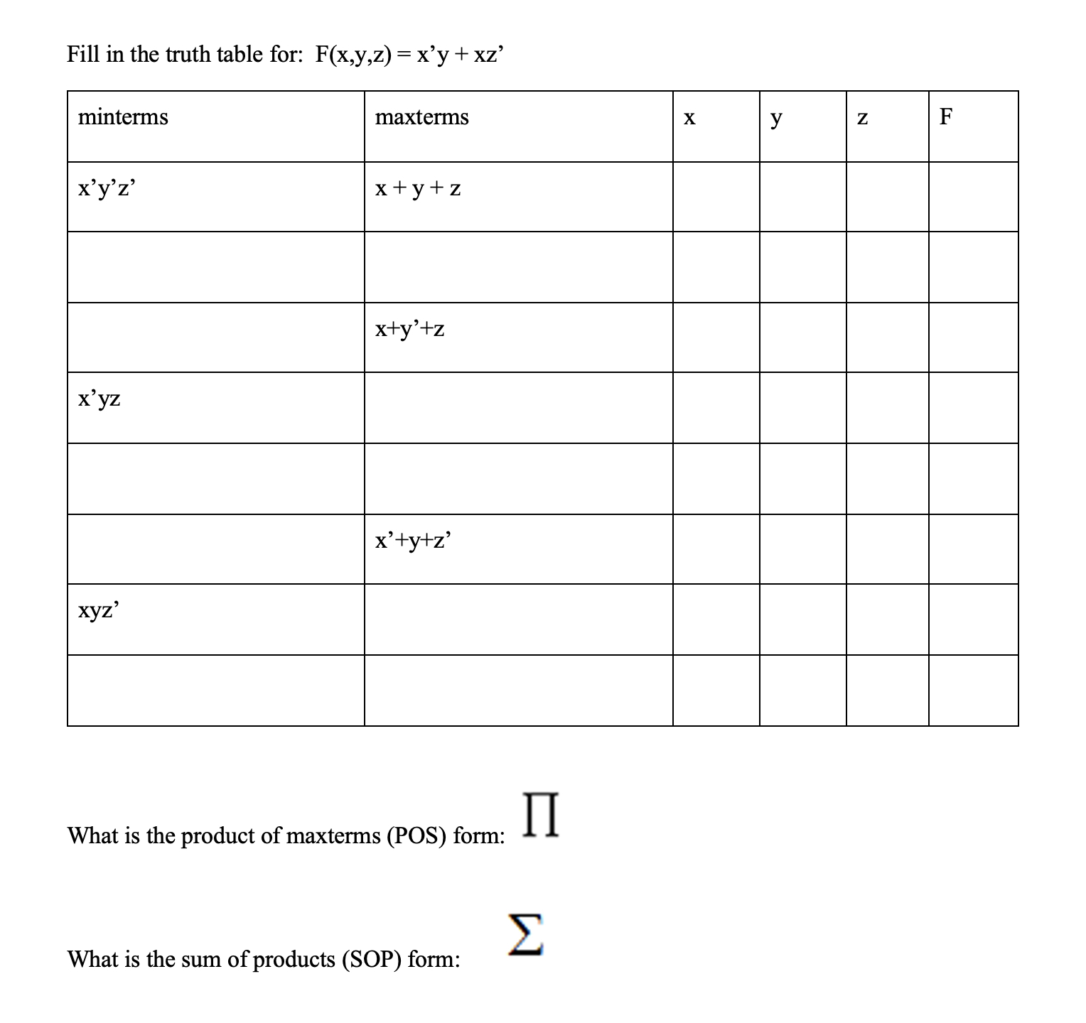 Solved Fill in the truth table for: | Chegg.com