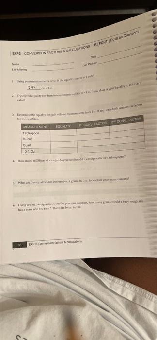 EXP2 CONVERSION FACTORS & CALCULATIONS REPORT [PosLab | Chegg.com