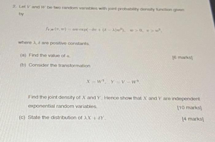 2. Let V and W be two random variables with joint | Chegg.com