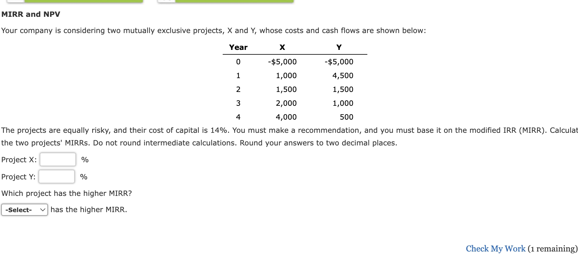 Solved MIRR and NPVYour company is considering two mutually | Chegg.com
