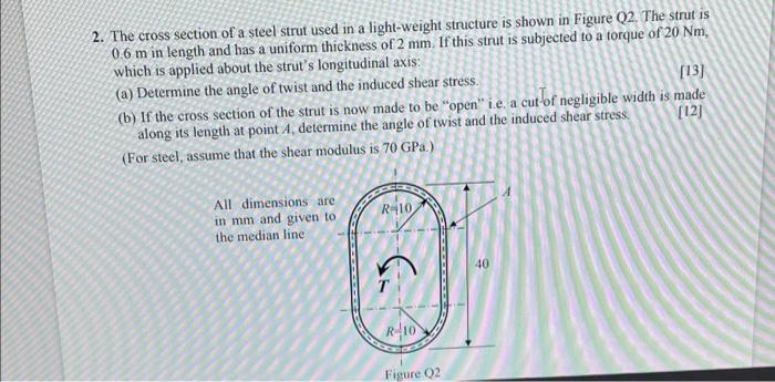 Solved 2. The cross section of a steel strut used in a | Chegg.com