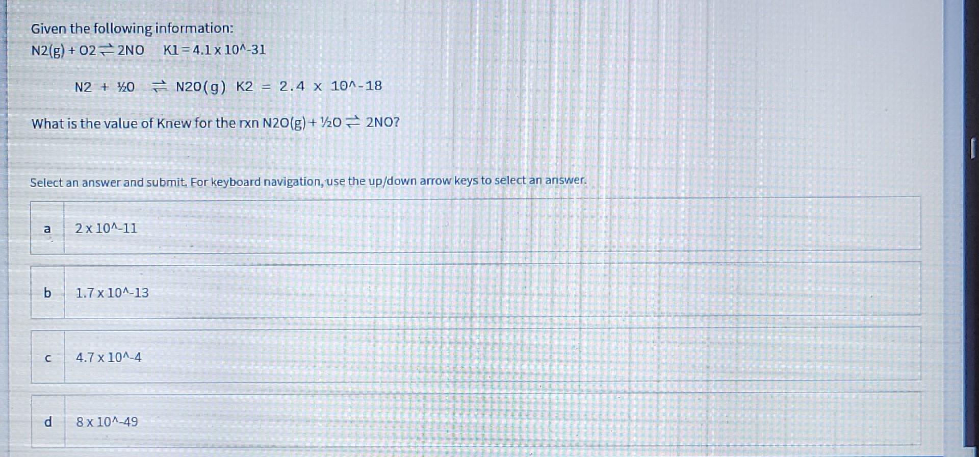 Solved Given the following information: N2(g) + O2 = 2NO | Chegg.com