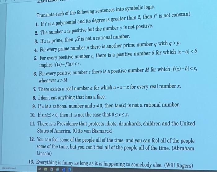 Solved Translate each of the following sentences into | Chegg.com