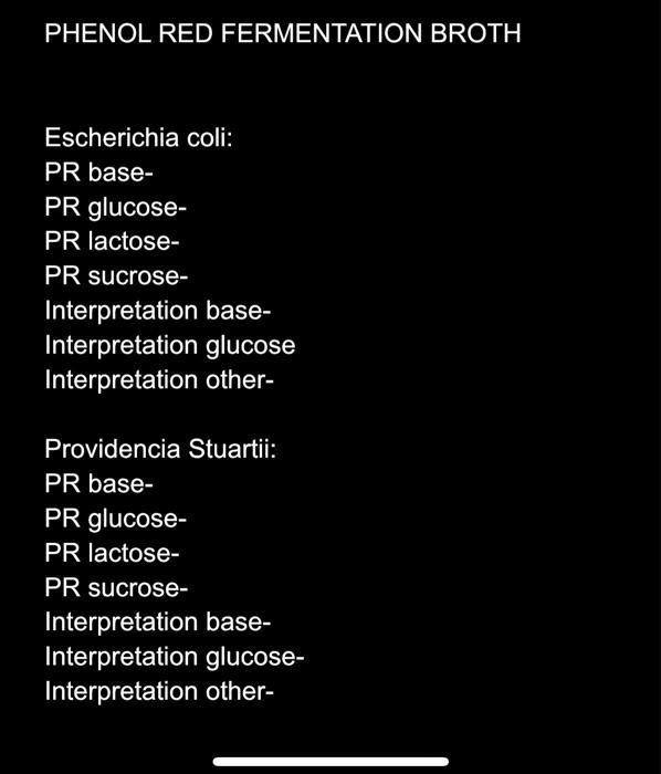 PHENOL RED FERMENTATION BROTH Escherichia coli: PR | Chegg.com
