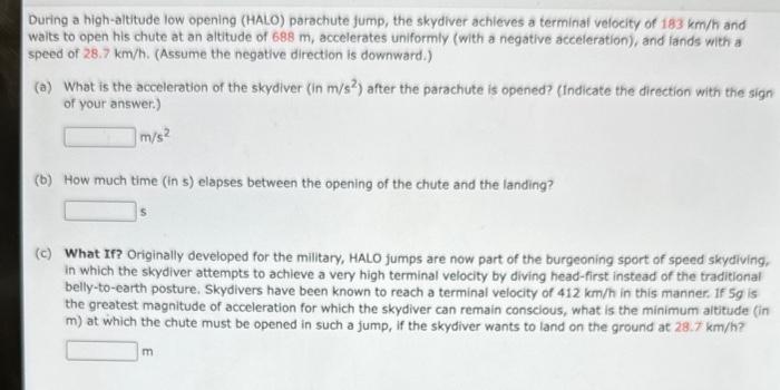 Solved During a high-altitude low opening (HALO) parachute | Chegg.com