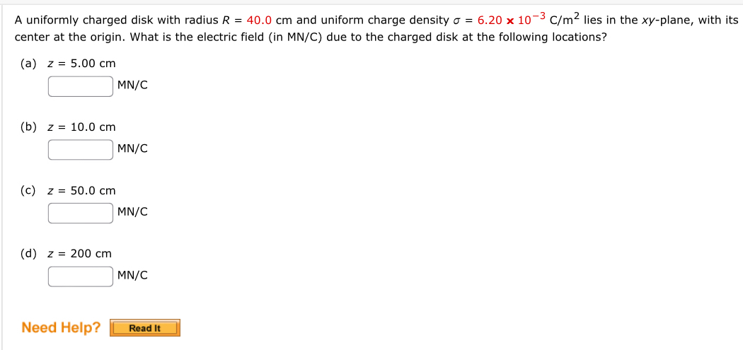 Solved A uniformly charged disk with radius R=40.0cm ﻿and | Chegg.com