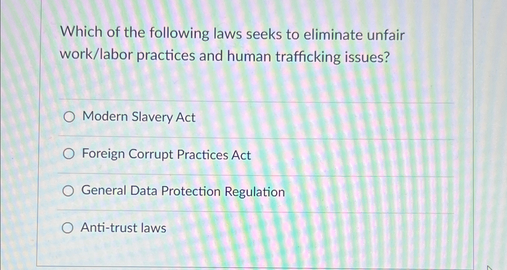 Solved Which of the following laws seeks to eliminate unfair | Chegg.com