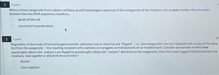1 2 1 point When a linear exogenote from a donor cell | Chegg.com