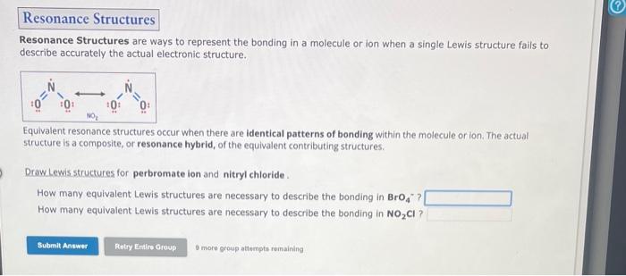 Solved Resonance Structures are ways to represent the | Chegg.com