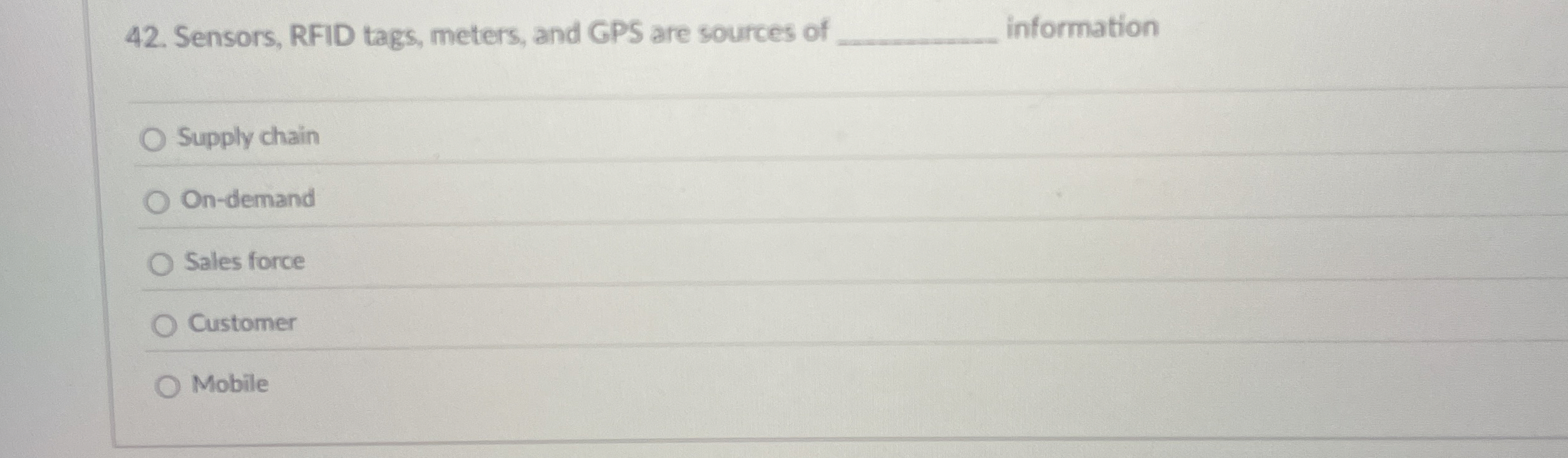 Solved Sensors, RFID tags, meters, and GPS are sources of | Chegg.com
