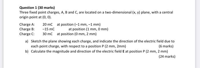Solved Question 1 (30 marks)Three fixed point charges, A, B | Chegg.com