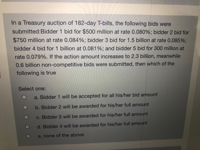 Solved In a Treasury auction of 182-day T-bills, the | Chegg.com