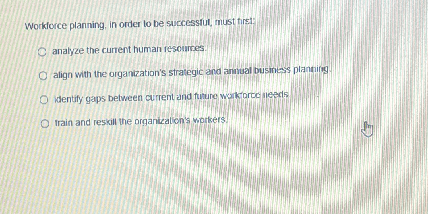 Solved Workforce planning, in order to be successful, must | Chegg.com