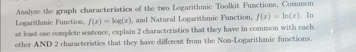 Solved For the toolkit functions Common Logarithmic | Chegg.com