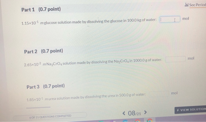 Solved How many moles of solute are there in the following | Chegg.com