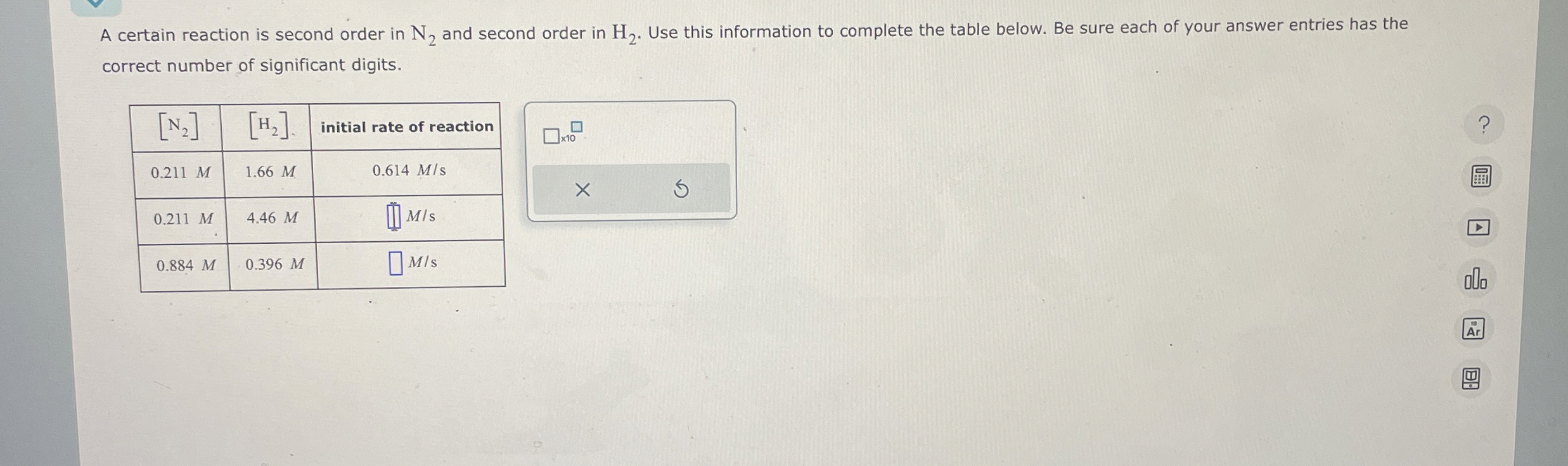Solved A certain reaction is second order in N2 ﻿and second | Chegg.com