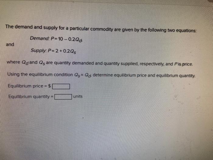 Solved The demand and supply for a particular commodity are | Chegg.com