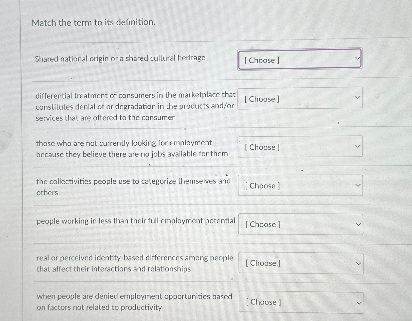 Solved Match the term to its definition.Shared national | Chegg.com