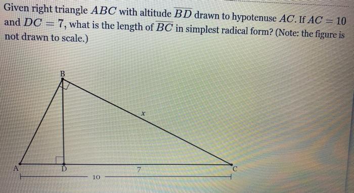 Solved Given right triangle ABC with altitude BD drawn to | Chegg.com