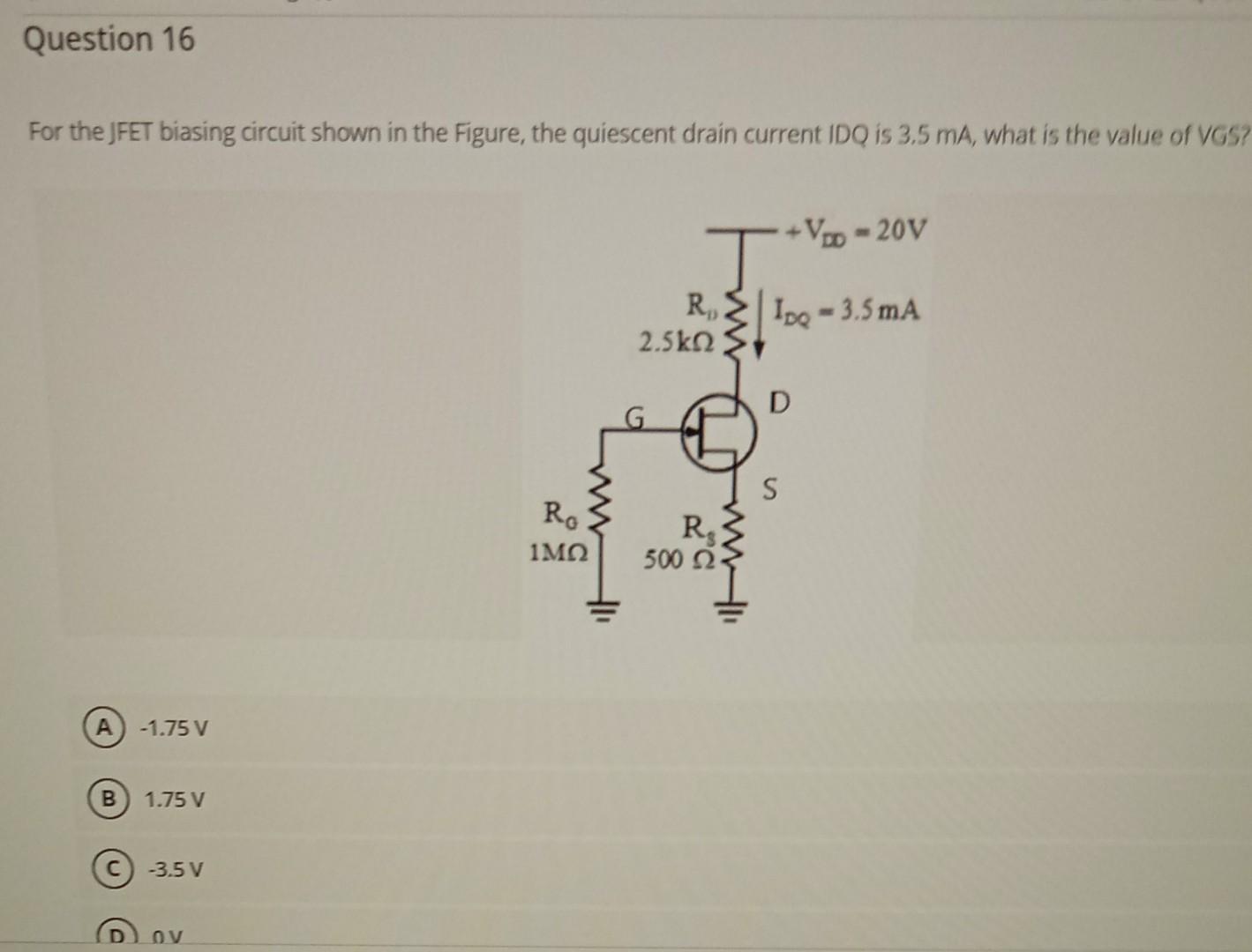 Solved For the JFET biasing circuit shown in the Figure, the | Chegg.com