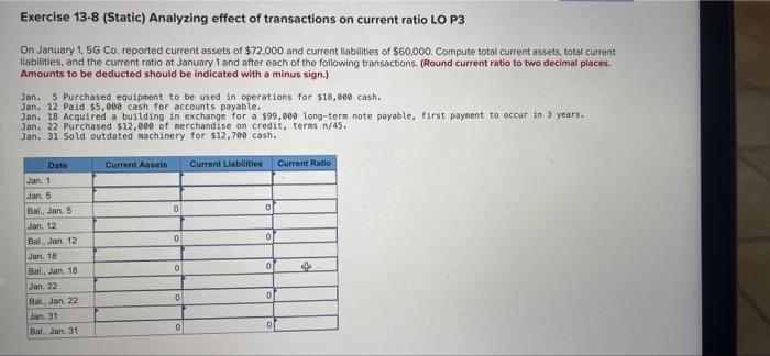 Solved Exercise 13-8 (Static) Analyzing effect of | Chegg.com