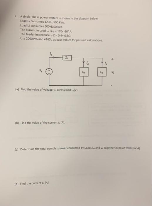 Solved 2. A single-phase power system is shown in the | Chegg.com