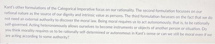 Kant's other formulations of the Categorical | Chegg.com