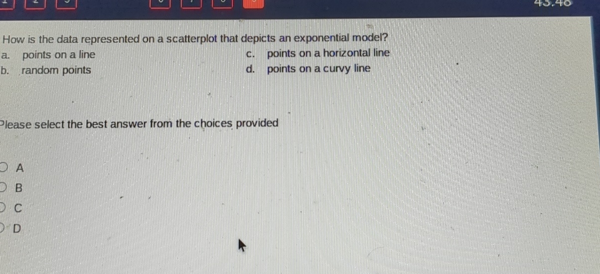 Solved How is the data represented on a scatterplot that | Chegg.com