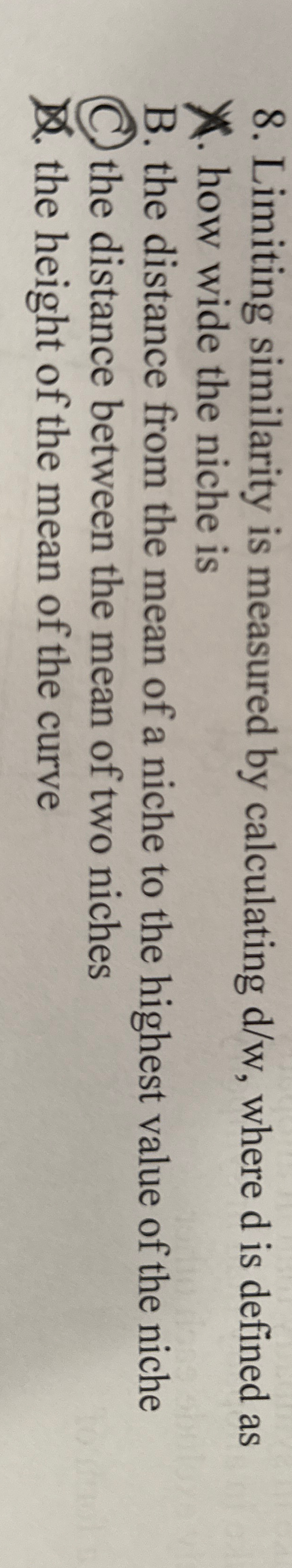 Solved Limiting similarity is measured by calculating dw, | Chegg.com