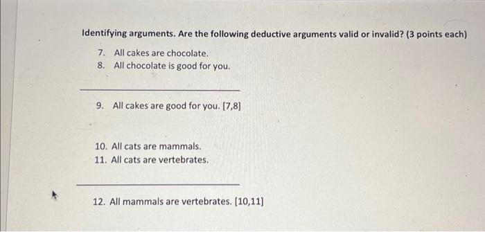 Identifying arguments. Are the following deductive | Chegg.com