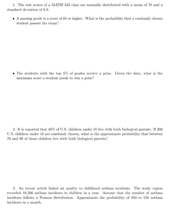 Solved 1. The test scores of a MATH 333 class are normally | Chegg.com