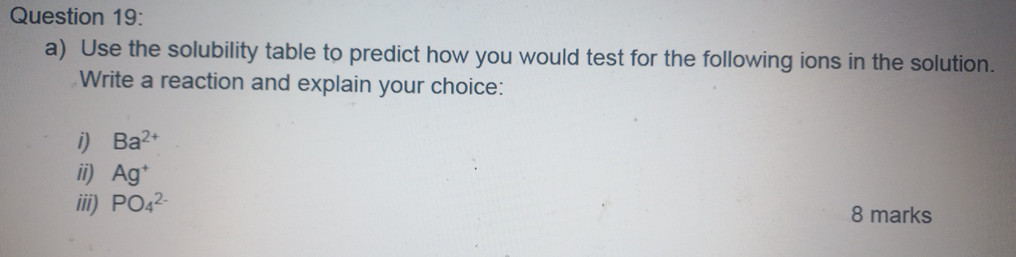Solved Question 19:a) ﻿Use the solubility table to predict | Chegg.com
