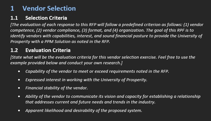 Solved 1 ﻿Vendor Selection1.1 ﻿Selection Criteria[The | Chegg.com