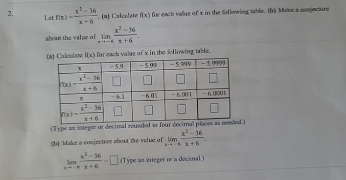 Solved Let f(x)=x2-36x+6, (a) ﻿Calculate f(x) ﻿for each | Chegg.com