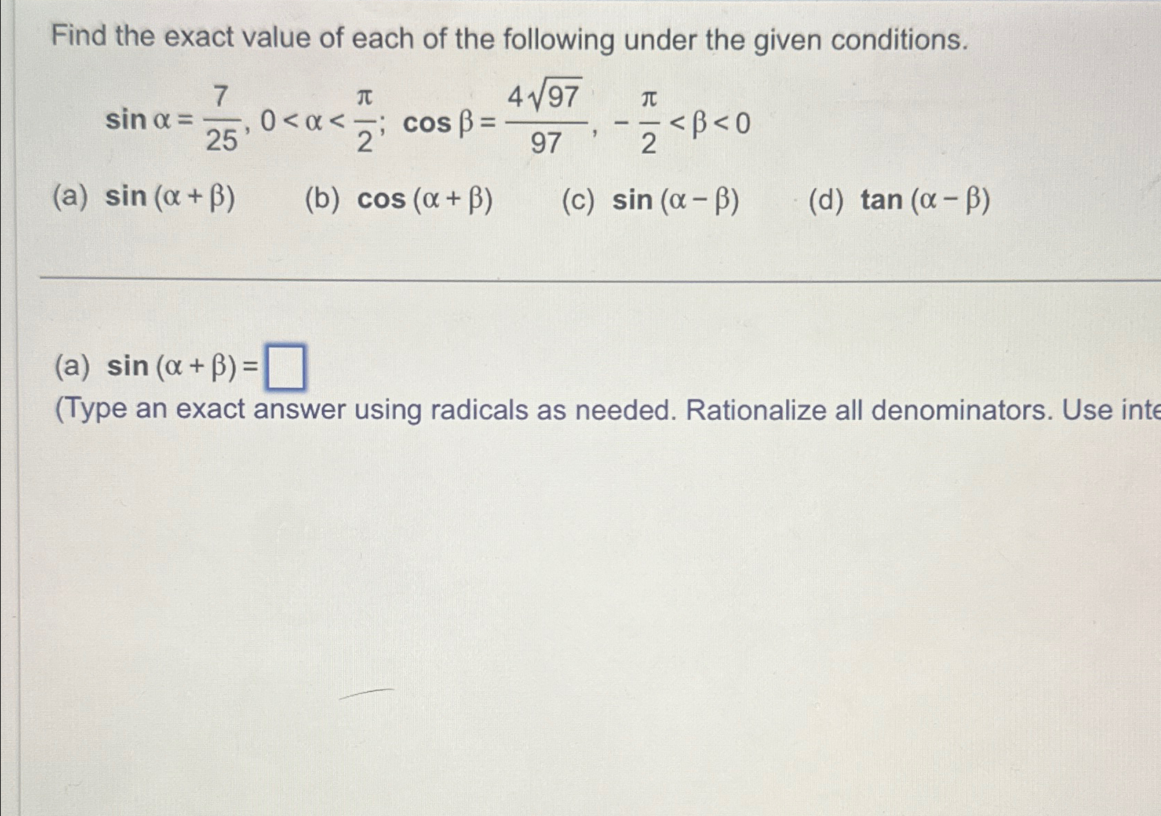 Solved Find the exact value of each of the following under | Chegg.com