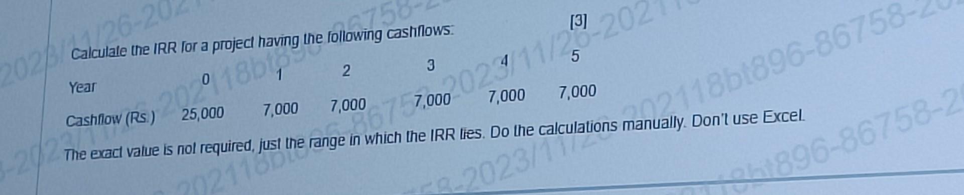 Solved Calculale the IRR lor a projecl having the following | Chegg.com