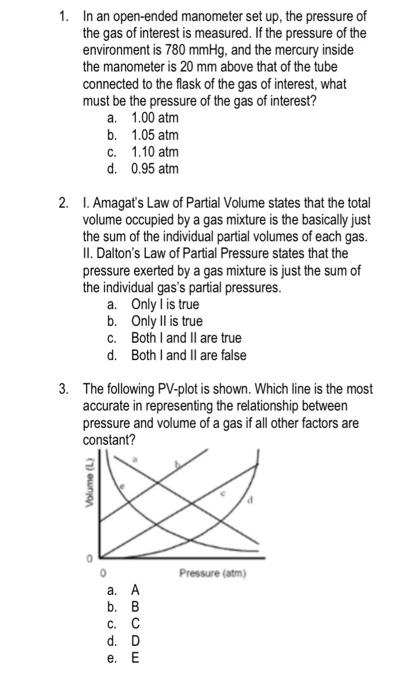 Solved 1. In an open-ended manometer set up, the pressure of | Chegg.com