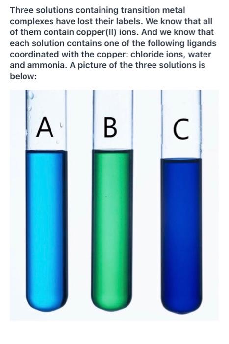 Solved Three solutions containing transition metal complexes | Chegg.com