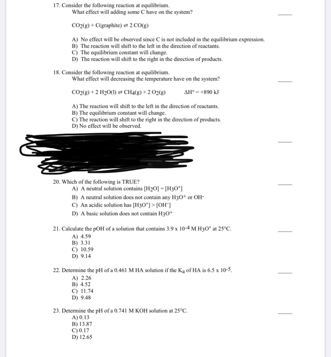 Solved 17. Consider the following reaction at equilibrium. | Chegg.com