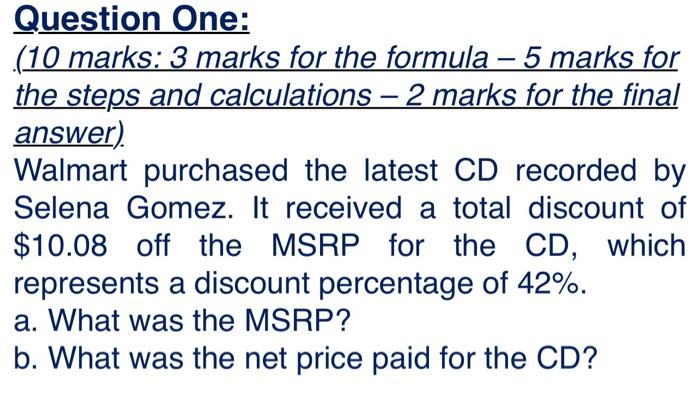 Solved Question One 10 Marks 3 Marks For The Formula −5 1213