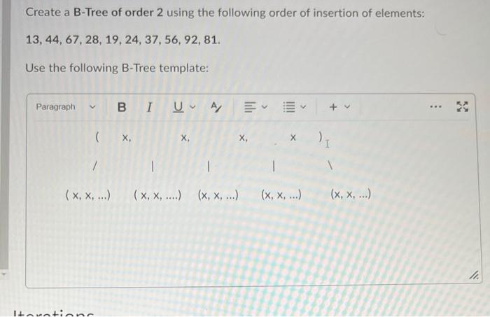 Solved Create a B-Tree of order 2 using the following order | Chegg.com