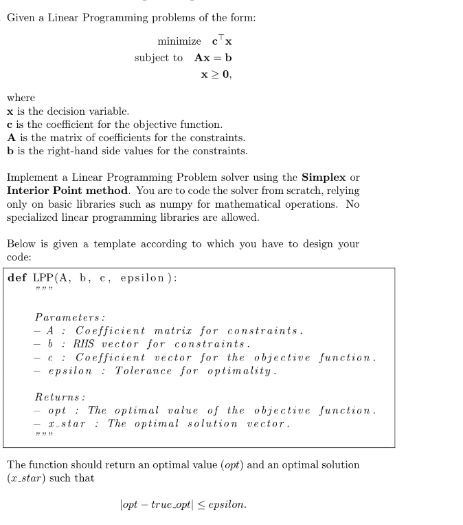 Solved Code It In Python Given A Linear Programming Problems 0485