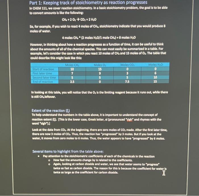Part 1: Keeping track of stoichiometry as reaction | Chegg.com
