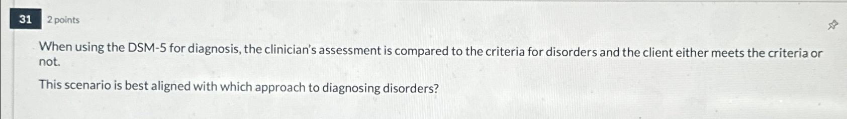 Solved 2 ﻿pointsWhen using the DSM-5 ﻿for diagnosis, the | Chegg.com