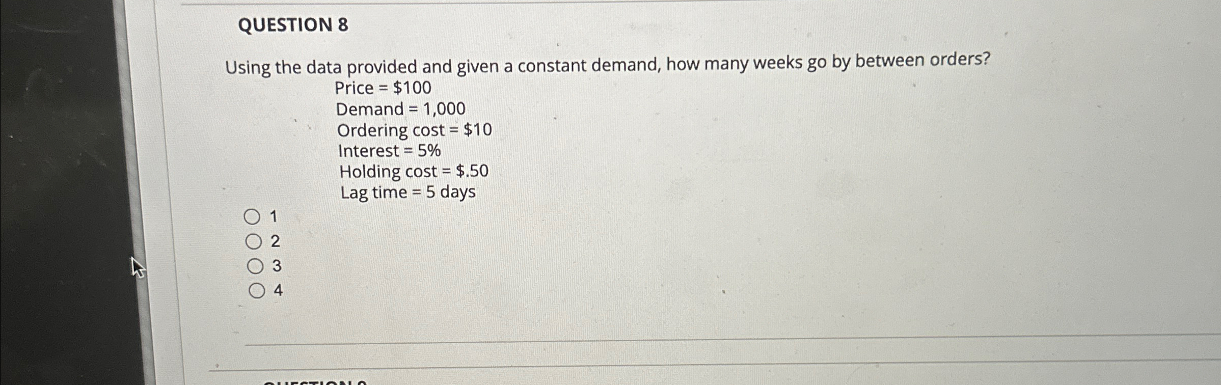 Solved QUESTION 8Using the data provided and given a | Chegg.com