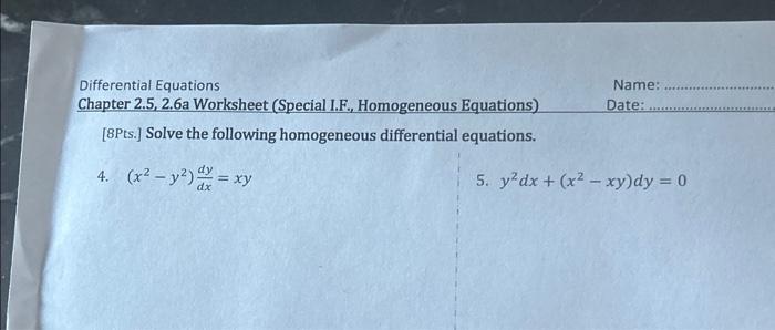 Solved Differential Equations Name: Chapter 2.5, 2.6a | Chegg.com